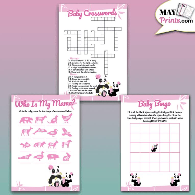 Panda Baby Shower Games Printable Set For Baby Girls - May Prints