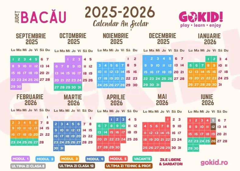 Calendarul Anului Scolar 2025-2026: Format Printabil pe Județe - GOKID!