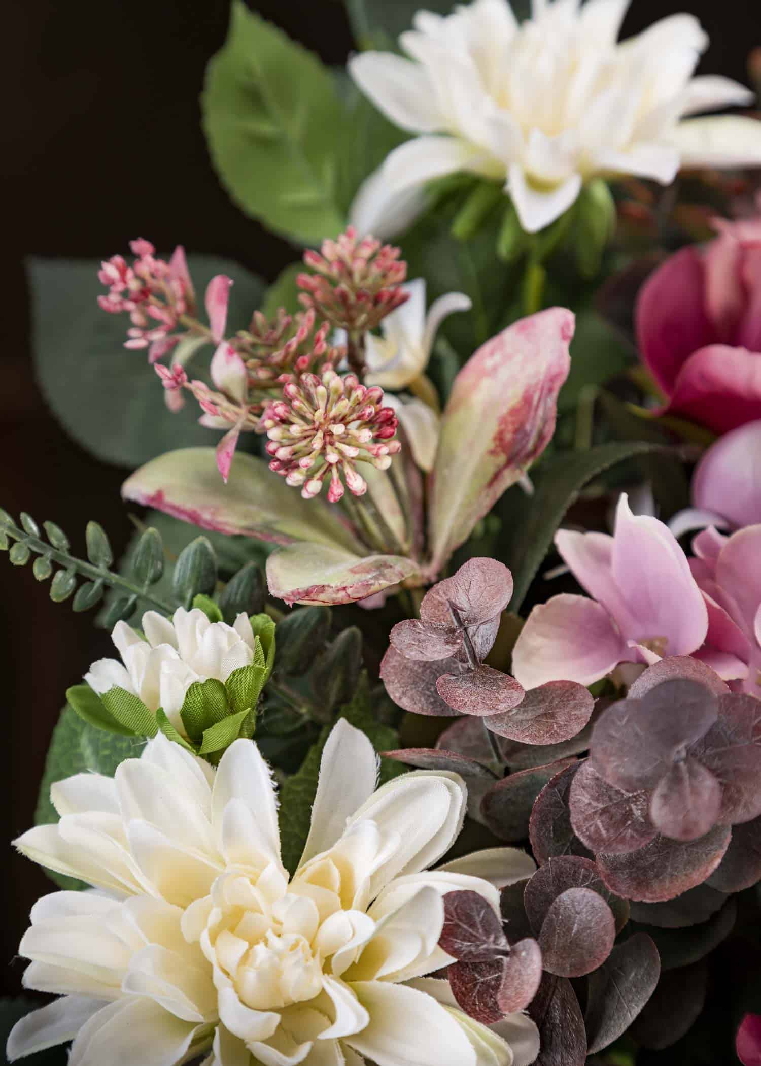 Mazzo di Fiori finti per cimitero. Ortensie e Rose di Qualità e durata