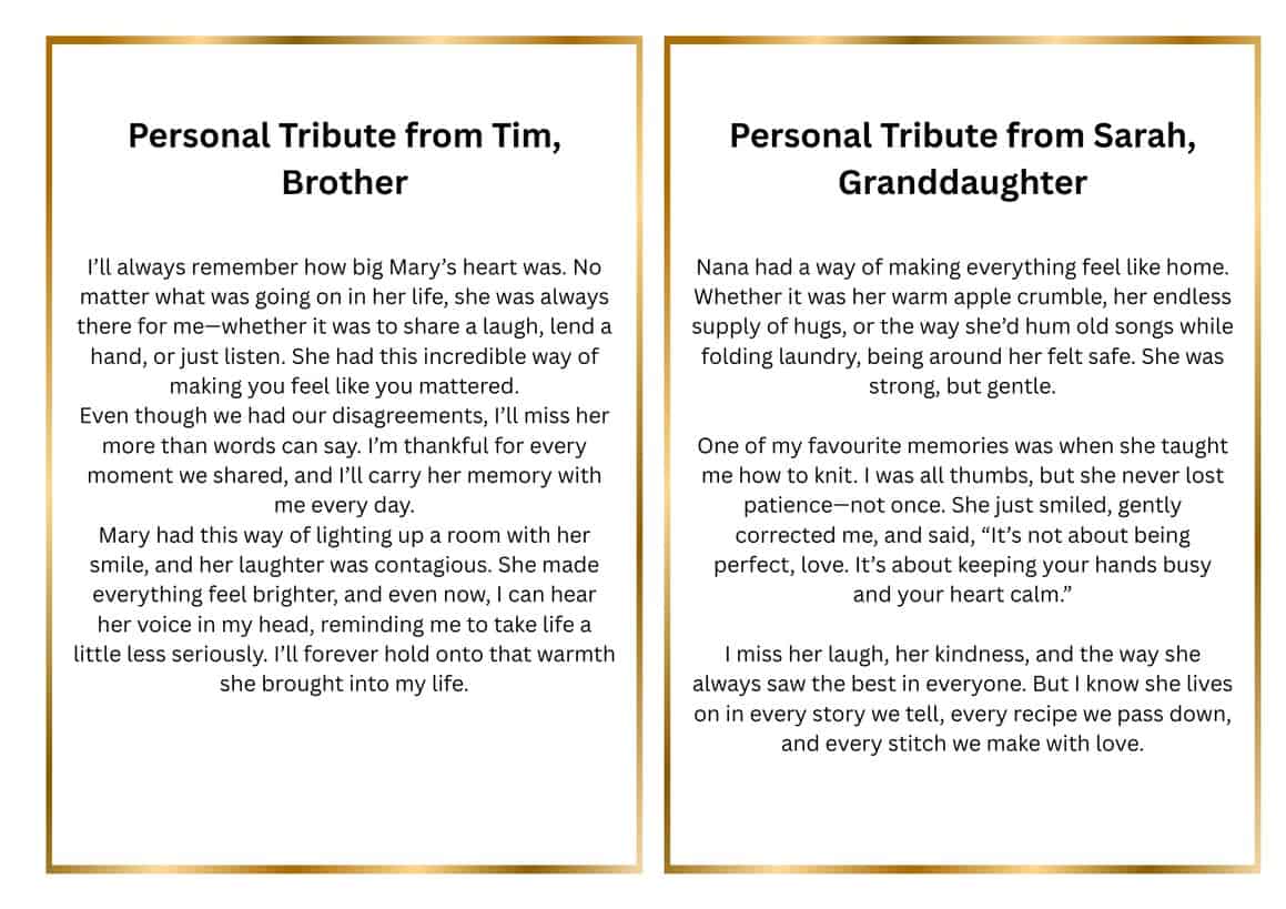 Non-Religious funeral order of service examples