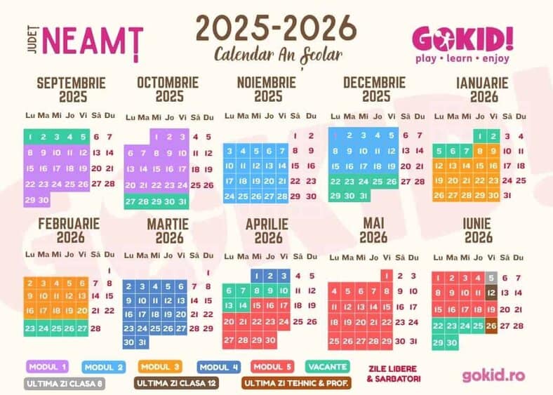 Calendarul Anului Scolar 2025-2026: Format Printabil pe Județe - GOKID!
