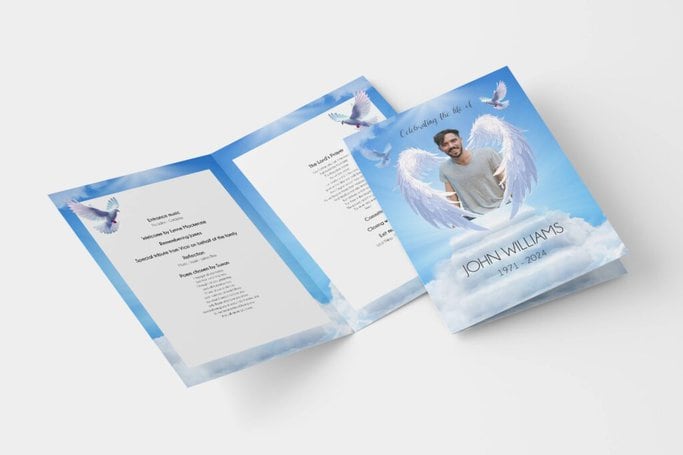 Simple angel wings funeral order of service template 144 - Funeral ...