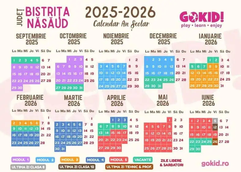 Calendarul Anului Scolar 2025-2026: Format Printabil pe Județe - GOKID!
