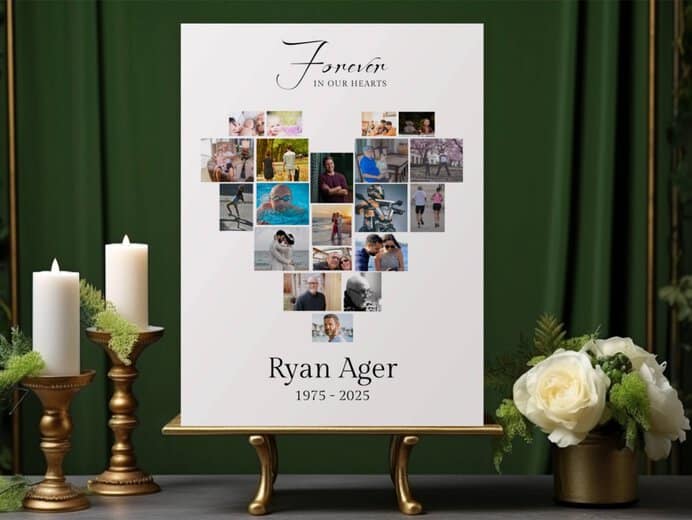 Heart Photo Collage Funeral Memorial Board - Funeral Order Of Service ...
