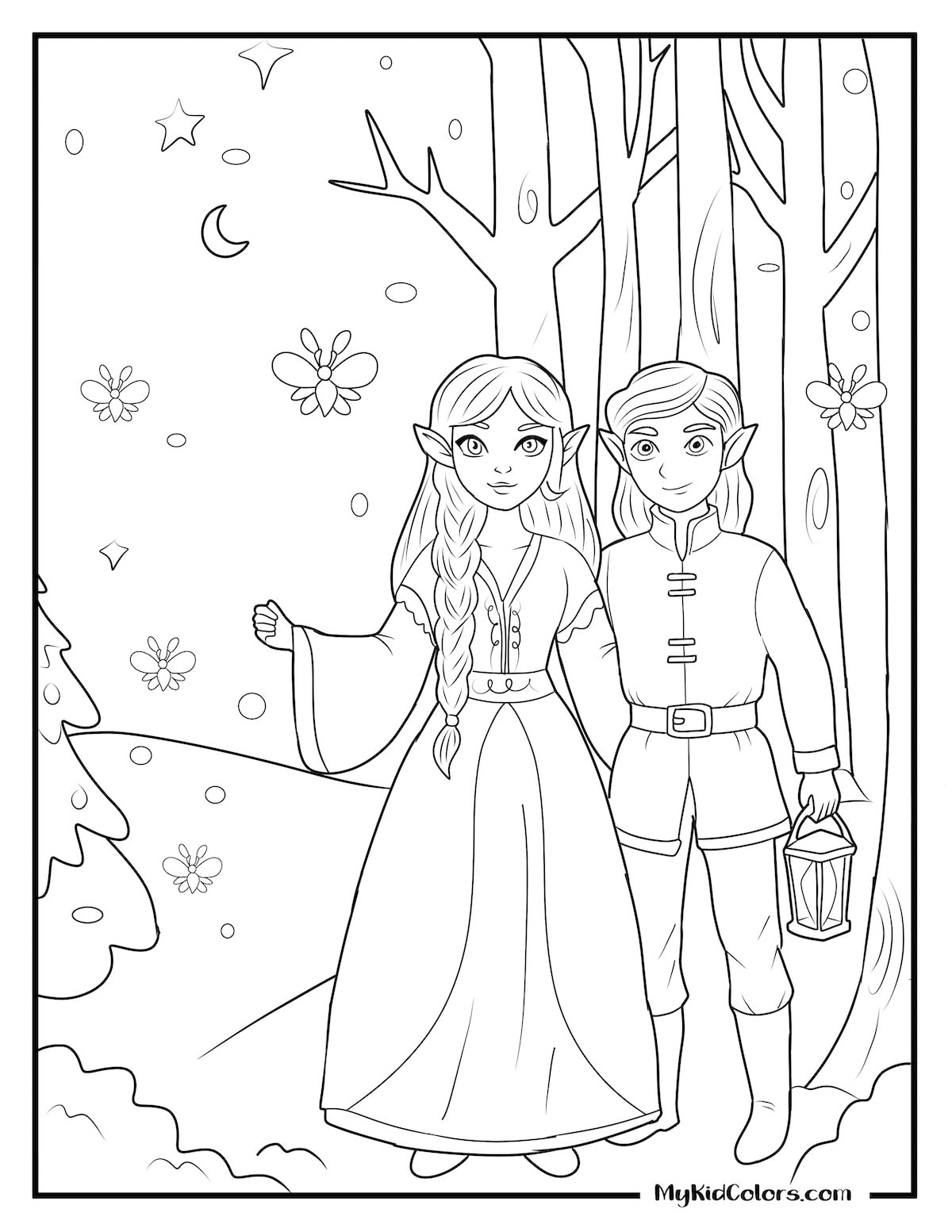 girl and boy elf coloring page