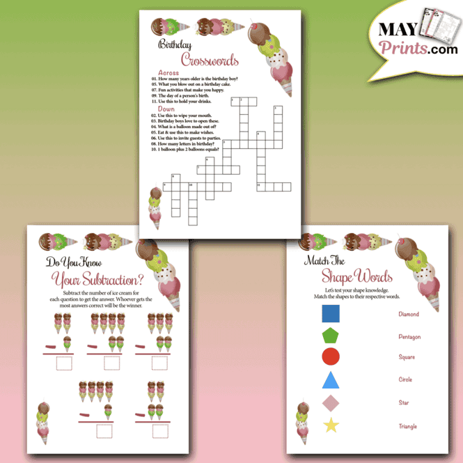 Ice Cream Birthday Party Games For Little Girls - 10 Printable Games