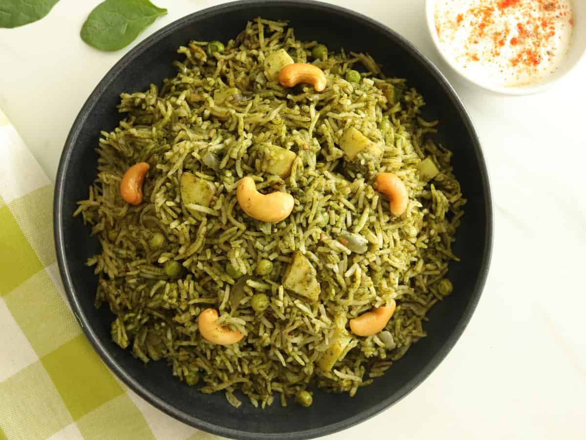 Palak Rice Recipe | Spinach Pulao | Step by Step + Video