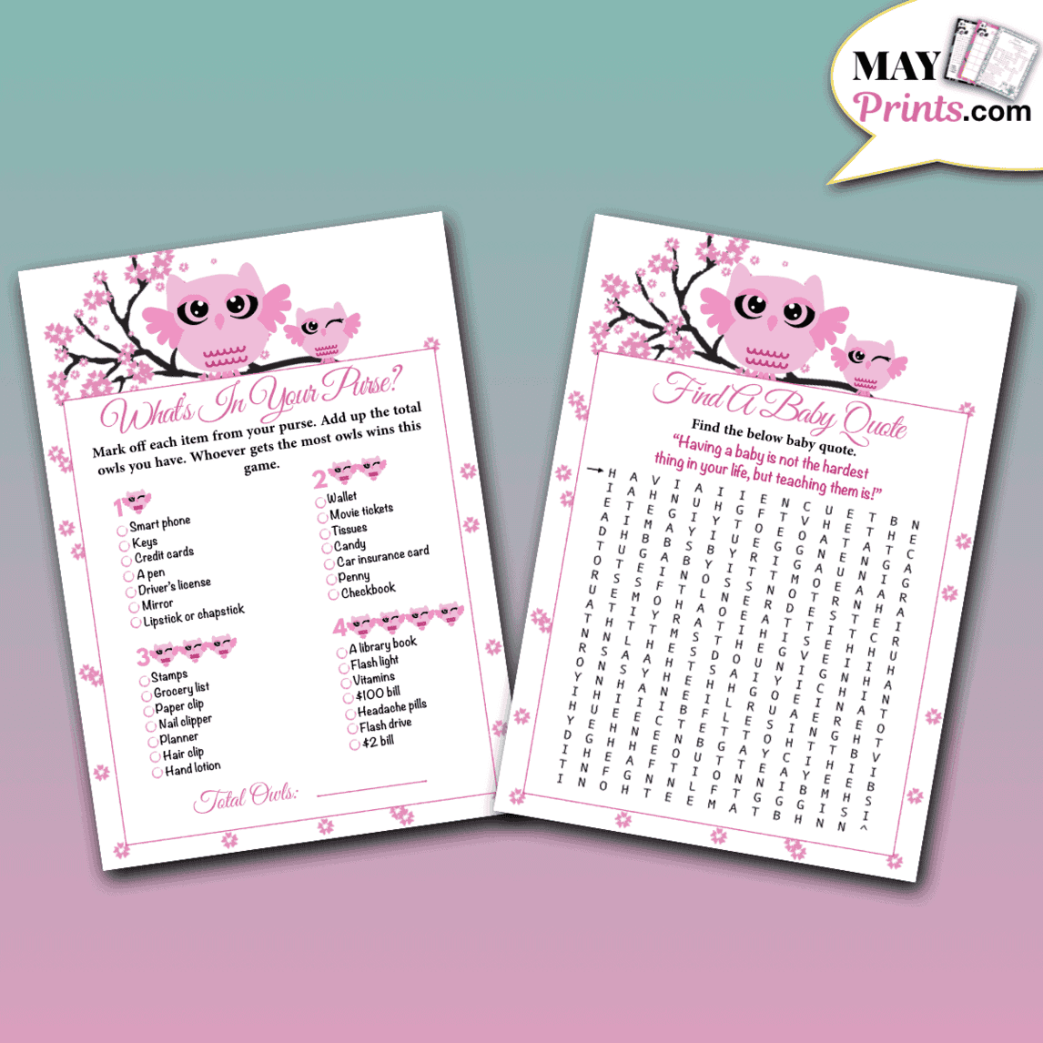 Printable Owl Baby Shower Games For Baby Girls