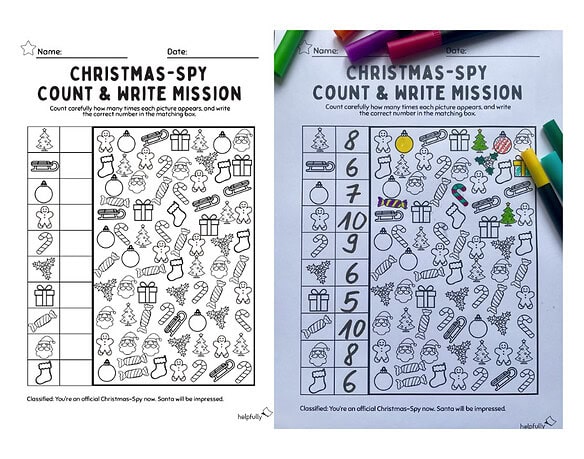 Christmas Count & Write Worksheet (Free PDF) - helpfully.de