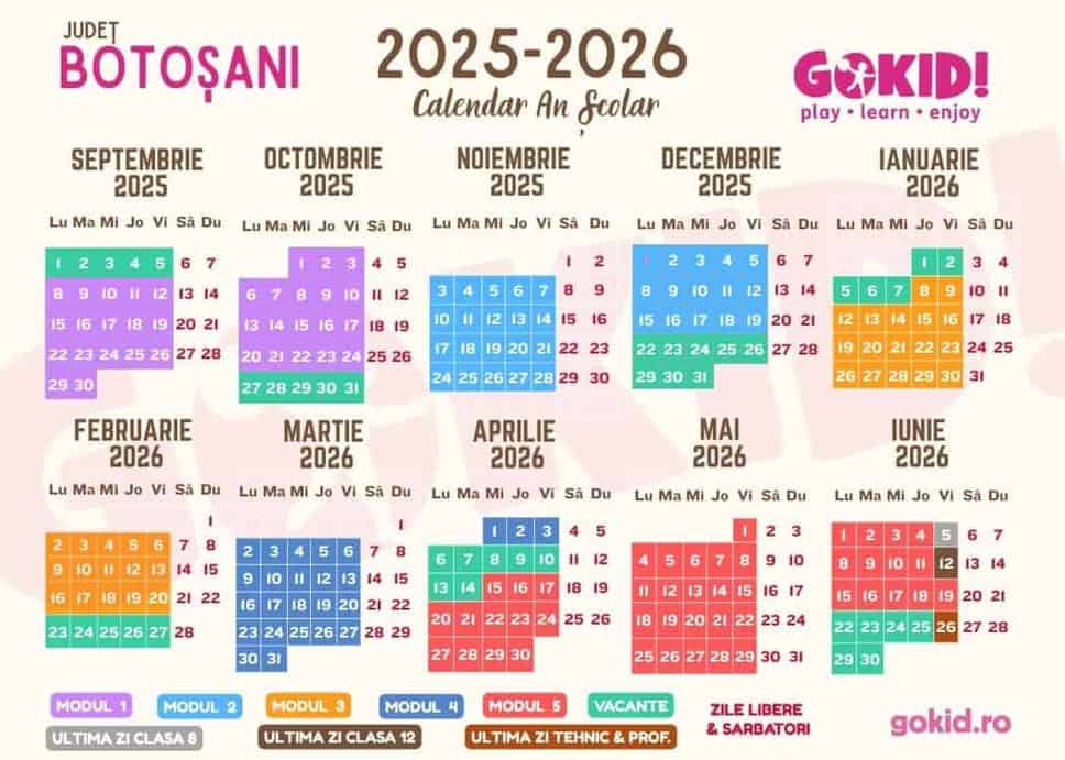 Calendarul Anului Scolar 2025-2026: Format Printabil pe Județe - GOKID!