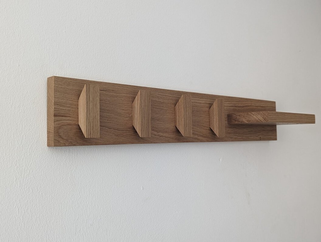 Solid Oak Coat Hooks With Shelf & Key Rack – Wood 'N' Pegs