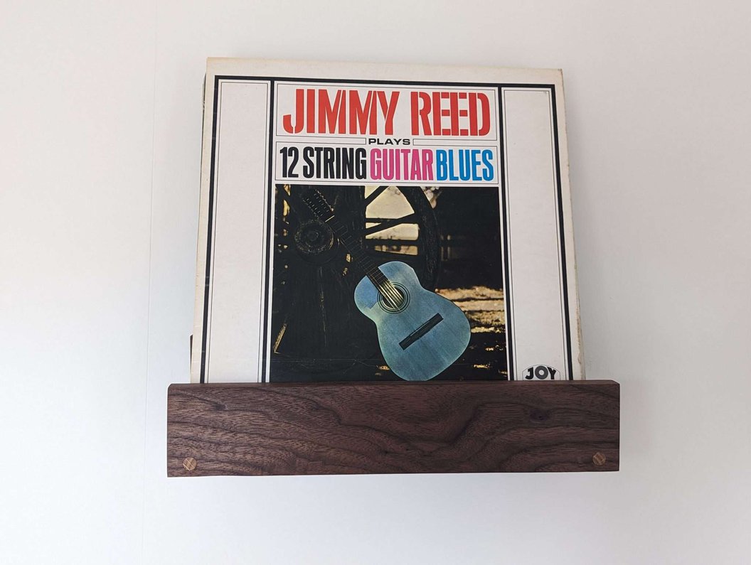 Wall-Mounted Solid Black Walnut Vinyl Storage Shelf – Wood 'N' Pegs